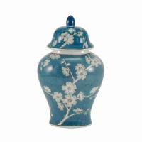 China Blue Ceramic Cremation Urn with White Blossom Design for sale