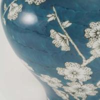 China Blue Ceramic Cremation Urn with White Blossom Design for sale