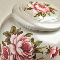 China White Ceramic Cremation Urn with Pink Rose Design for sale