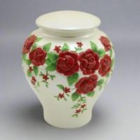 China Red Rose Ceramic Cremation Urn with Raised Floral Design for sale