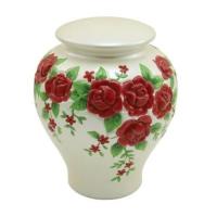 China Red Rose Ceramic Cremation Urn with Raised Floral Design for sale