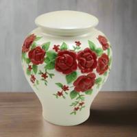 China Red Rose Ceramic Cremation Urn with Raised Floral Design for sale