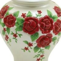 China Red Rose Ceramic Cremation Urn with Raised Floral Design for sale