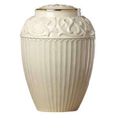 China Ivory Ceramic Cremation Urn with Embossed Design for sale