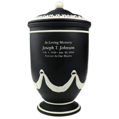 China Personalized Black Ceramic Cremation Urn with Custom Inscription for sale