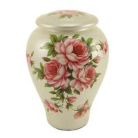 China Ivory Ceramic Cremation Urn with Pink Rose Design for sale