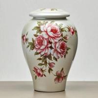 China Ivory Ceramic Cremation Urn with Pink Rose Design for sale