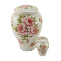 China Ivory Ceramic Cremation Urn with Pink Rose Design for sale