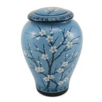China Blue Ceramic Cremation Urn with White Blossom Design for sale