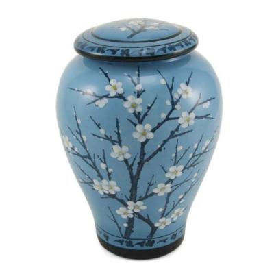 China Blue Ceramic Cremation Urn with White Blossom Design for sale