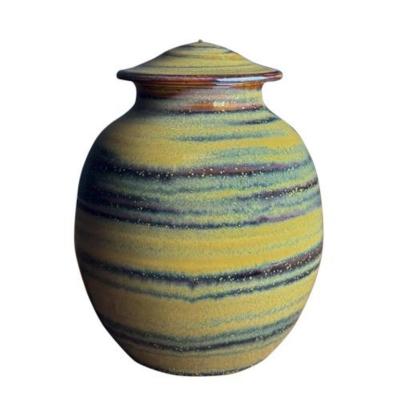 China Reactive Glaze Ceramic Cremation Urn with Earth Tone Finish for sale