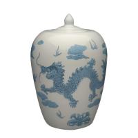 China Blue and White Ceramic Cremation Urn with Dragon Design for sale