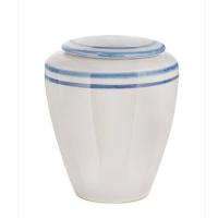 China White Ceramic Cremation Urn with Blue Bands for sale