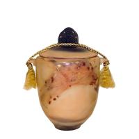 China Artistic Amber Ceramic Cremation Urn with Decorative Tassels for sale