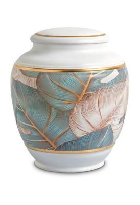 China Botanical Ceramic Cremation Urn with Gold Accents for sale