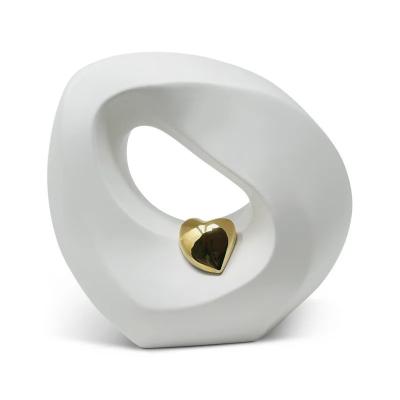 China Modern White Ceramic Cremation Urn with Gold Heart for sale