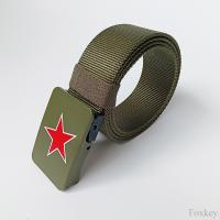 China Durable Nylon 2 Inch Webbing Belt Printed Red Five Pointed Star Army Green for sale