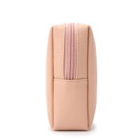 China Custom Pink PU Leather Travel Cosmetic Makeup Bag with Gold Zipper 500pcs MOQ for sale