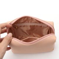China Custom Pink PU Leather Travel Cosmetic Makeup Bag with Gold Zipper 500pcs MOQ for sale