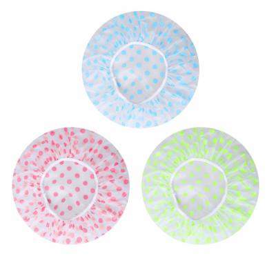 China Customizable Waterproof PE Shower Cap 27cm Elastic Band Reusable for Women Spa Salon for sale