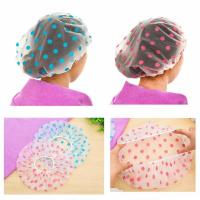 China Customizable Waterproof PE Shower Cap 27cm Elastic Band Reusable for Women Spa Salon for sale
