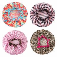 China Women'S Waterproof Shower Caps Satin Double Layer Printed for sale