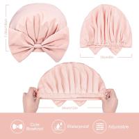 China Reusable Waterproof Shower Turban Pink Black Bowknot Extra Large 20-26 Inch Adjustable Shower Cap for sale