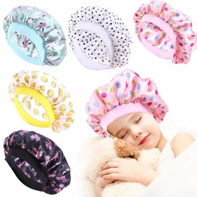 China Kids Satin Wide Band Silk Bonnet Night Sleep Cap Toddler Hair Bonnet 27cm for sale