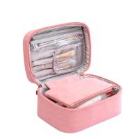 China Custom PU Leather Travel Cosmetic Makeup Bag 2 in 1 Waterproof Large Capacity 500pcs MOQ for sale