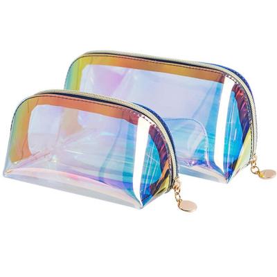 China Custom PVC Holographic Cosmetic Makeup Bag Transparent Iridescent Brushes Case 500 Pcs MOQ for sale
