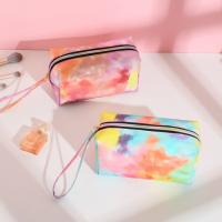 China Custom PU Leather Cosmetic Bag with Handle Cloud Pattern Makeup Organizer 500pcs MOQ for sale