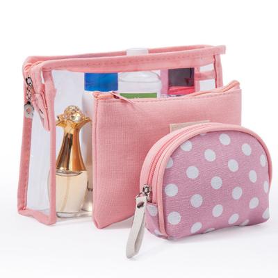 China Custom 3 Piece Cosmetic Bag Set ODM Cotton PVC Toiletry Travel Makeup Organizer 500 Pcs MOQ for sale