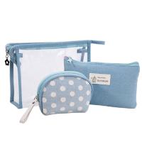 China Custom 3 Piece Cosmetic Bag Set ODM Cotton PVC Toiletry Travel Makeup Organizer 500 Pcs MOQ for sale