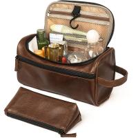 China Custom PU Leather Hanging Toiletry Bag 28x13x15cm Travel Dopp Kit for Men Women for sale