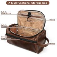 China Custom PU Leather Hanging Toiletry Bag 28x13x15cm Travel Dopp Kit for Men Women for sale