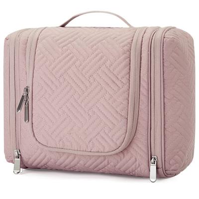 China Polyester Pink Toiletry Makeup Bag Travel Organizer with Hanging Hook Water Resistant 500pcs MOQ for sale
