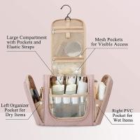 China Polyester Pink Toiletry Makeup Bag Travel Organizer with Hanging Hook Water Resistant 500pcs MOQ for sale