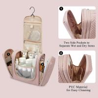 China Polyester Pink Toiletry Makeup Bag Travel Organizer with Hanging Hook Water Resistant 500pcs MOQ for sale