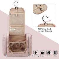 China Polyester Pink Toiletry Makeup Bag Travel Organizer with Hanging Hook Water Resistant 500pcs MOQ for sale
