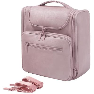 China OEM Large Hanging Leather Toiletry Bag for Travel 360 Degree Hook 11x11x5 Inch for sale
