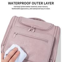 China OEM Large Hanging Leather Toiletry Bag for Travel 360 Degree Hook 11x11x5 Inch for sale