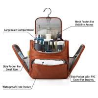 China Water Resistant PU Leather Travel Toiletry Bag with Hanging Hook Large Dopp Kit 10.6x5.1x9 Inch for sale