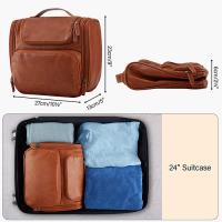 China Water Resistant PU Leather Travel Toiletry Bag with Hanging Hook Large Dopp Kit 10.6x5.1x9 Inch for sale
