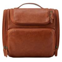 China Water Resistant PU Leather Travel Toiletry Bag with Hanging Hook Large Dopp Kit 10.6x5.1x9 Inch for sale