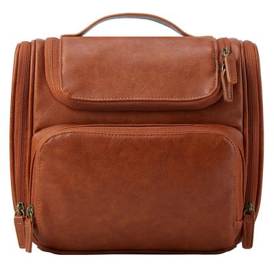 China Water Resistant PU Leather Travel Toiletry Bag with Hanging Hook Large Dopp Kit 10.6x5.1x9 Inch for sale