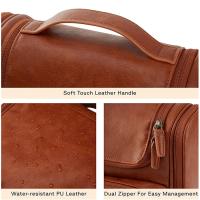 China Water Resistant PU Leather Travel Toiletry Bag with Hanging Hook Large Dopp Kit 10.6x5.1x9 Inch for sale