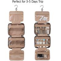 China Custom Peach Skin Fabric Hanging Toiletry Bag Water Resistant Travel Makeup Organizer 500 Pcs MOQ for sale