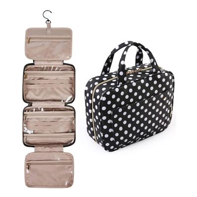 China Custom Peach Skin Fabric Hanging Toiletry Bag Water Resistant Travel Makeup Organizer 500 Pcs MOQ for sale