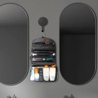 China Custom Waterproof Hanging Toiletry Bag PU Leather Travel Makeup Organizer 500pcs MOQ for sale