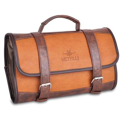 China Custom PU Leather Hanging Toiletry Bag for Men Travel Dopp Kit 12x8 Inch for sale